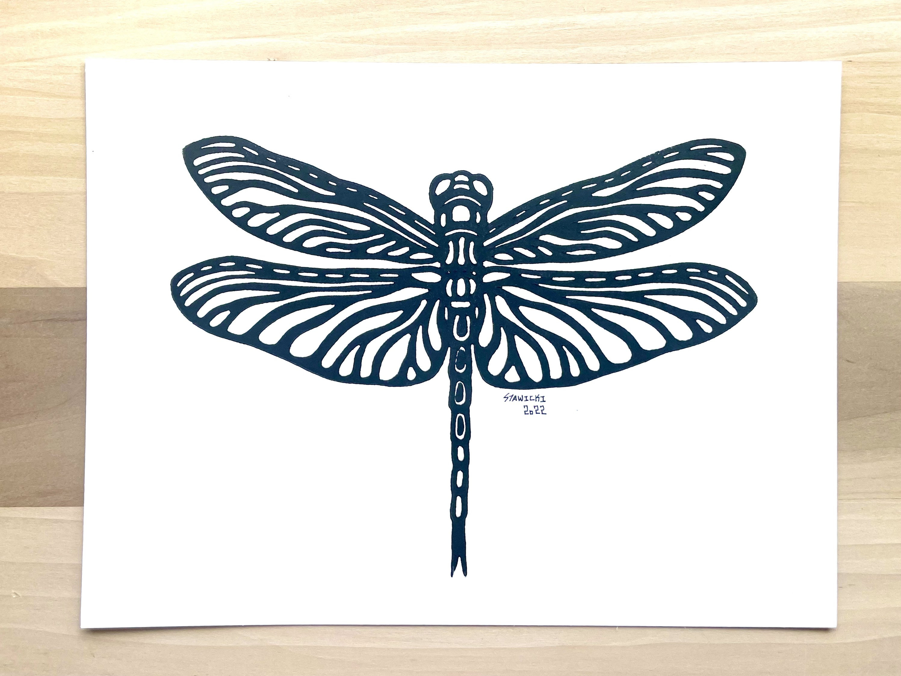 The Dragonfly Linoleum Block Print Wood Block Wall Decor Art Cool Fun ...
