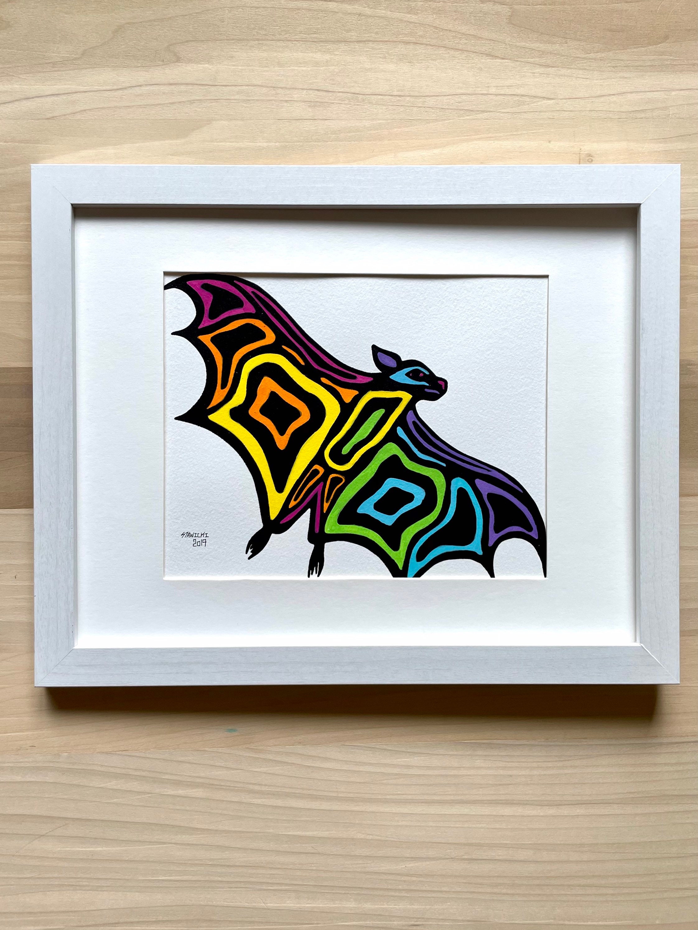 Rainbow Bat Painting / Hand Painted Print / Acrylic Paint | Etsy