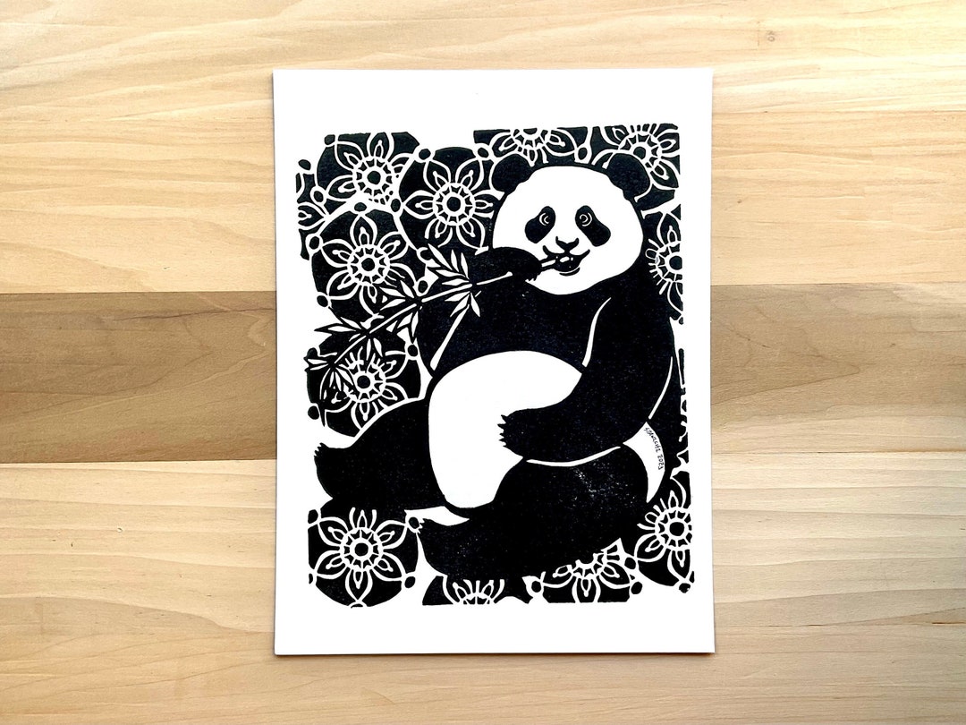The Panda Bear Linoleum Block Print Handmade Original Design Animal ...