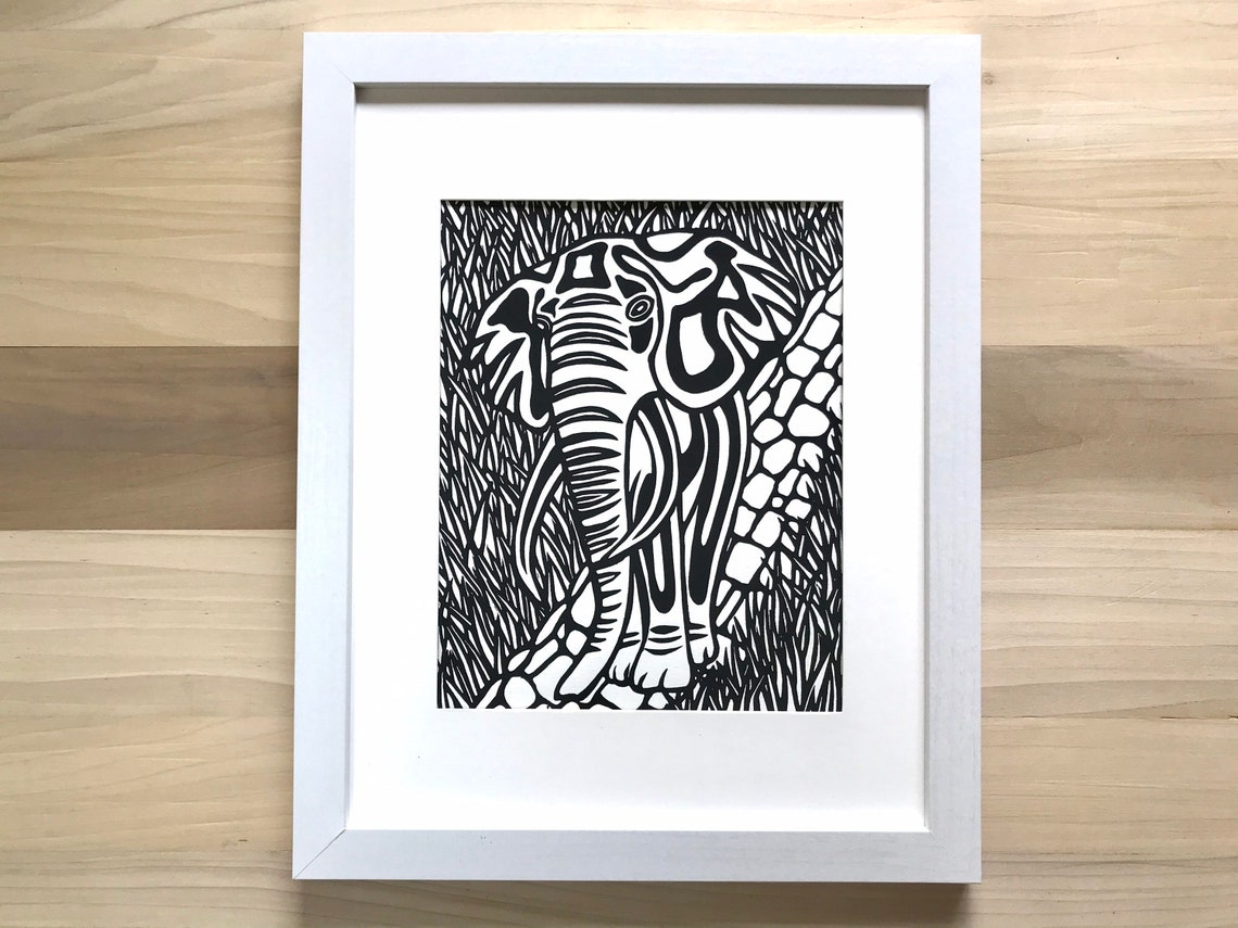 The Elephant Linoleum Block Print Woodblock Safari Lovers Gift Animal ...