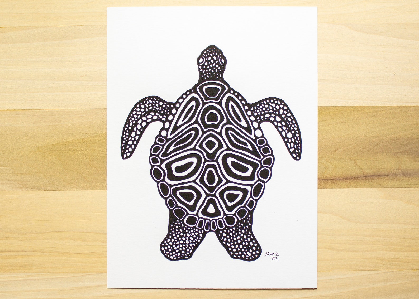 The Sea Turtle Linoleum Block Print handmade hand carved | Etsy