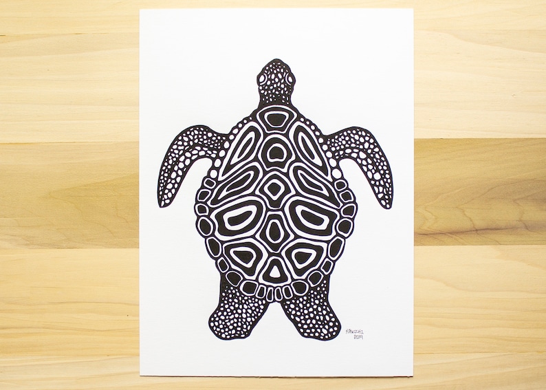 The Sea Turtle Linoleum Block Print handmade hand carved | Etsy