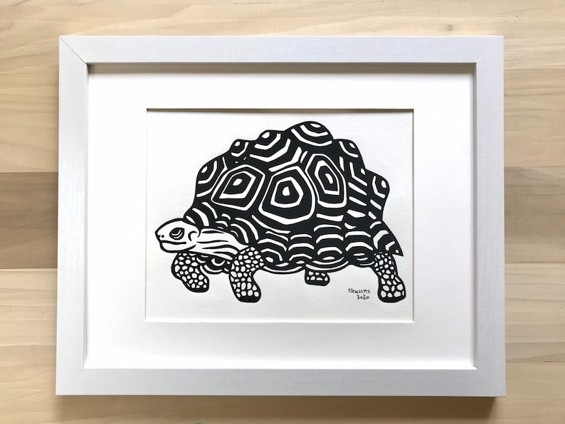 The Tortoise Linoleum Block Print / Turtle Nature Lovers / - Etsy