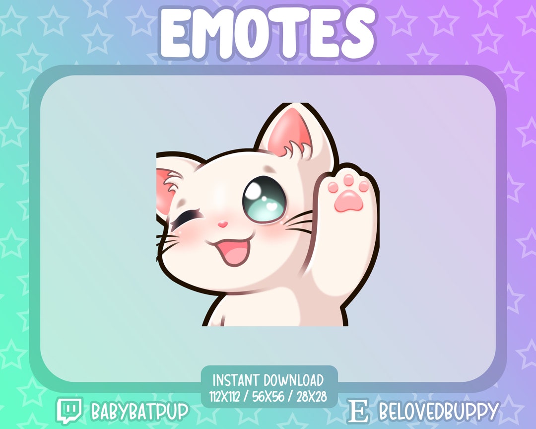 White Cat Emote | Hi, Hello, Wave | Twitch | Discord | Youtube | Kick ...