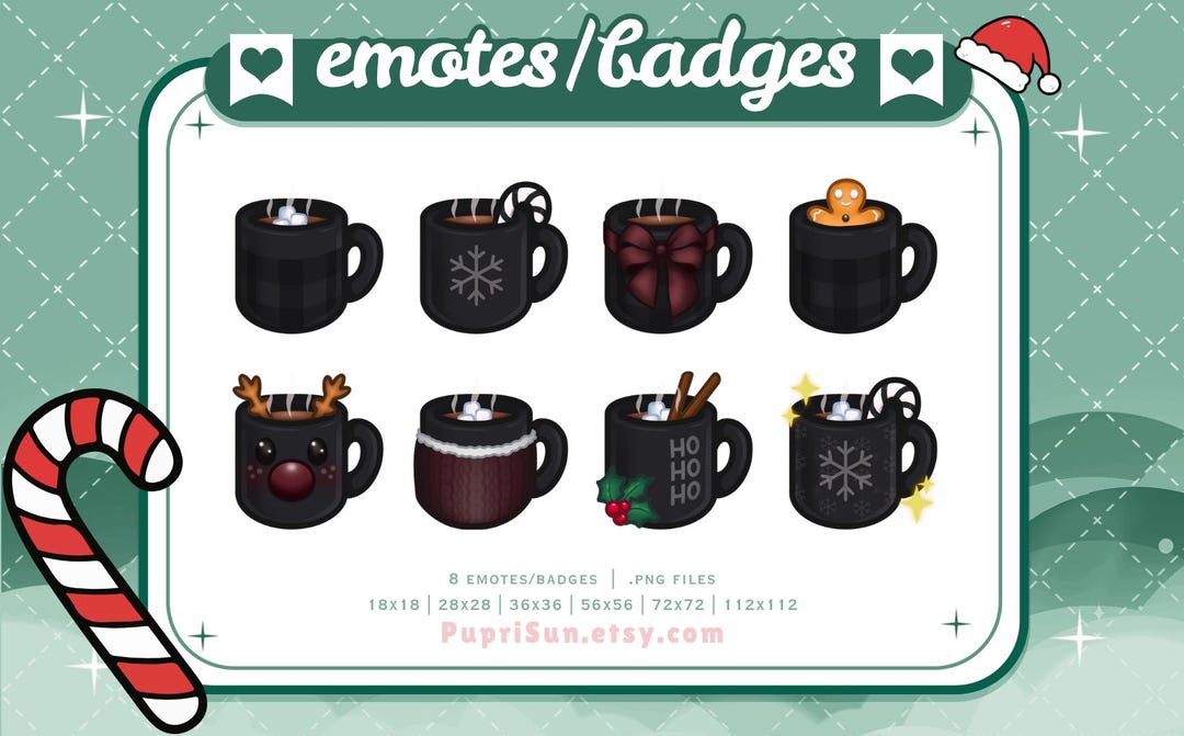 Black Christmas Mug Twitch Emotes/badges | Hot Cocoa Cozy Holiday PNG ...