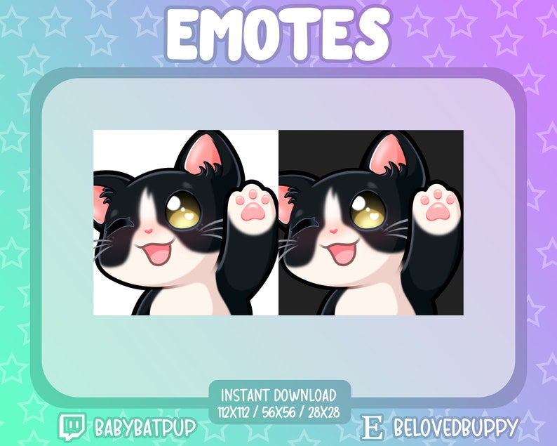 Black and White Cat Emote | Hi, Hello, Wave | Twitch | Discord ...