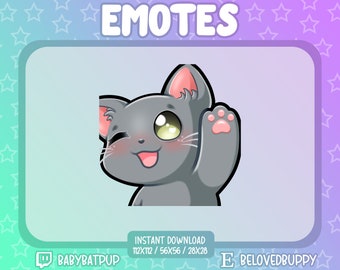 Black and White Cat Emote Hi, Hello, Wave Twitch Discord Youtube Kick ...