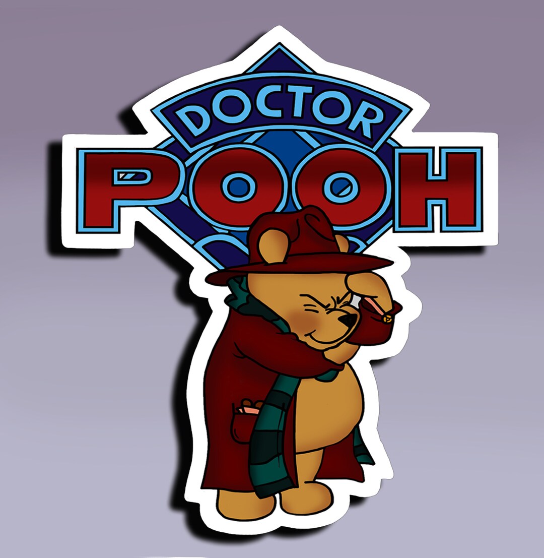 Sticker - Doctor Pooh; Pooh and Dr Who Mash-up; Cute Bear Sticker; - Etsy