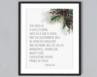 For Unto Us a Child is Born Christian Christmas Wall Art Isaiah 9:6 ...