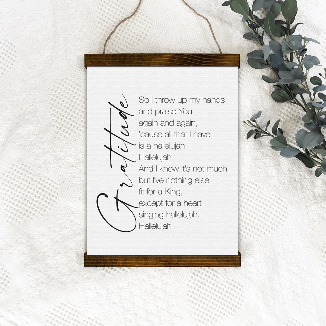 Gratitude Song Lyrics Wood Hanger Canvas Print, Christian Wall Decor ...