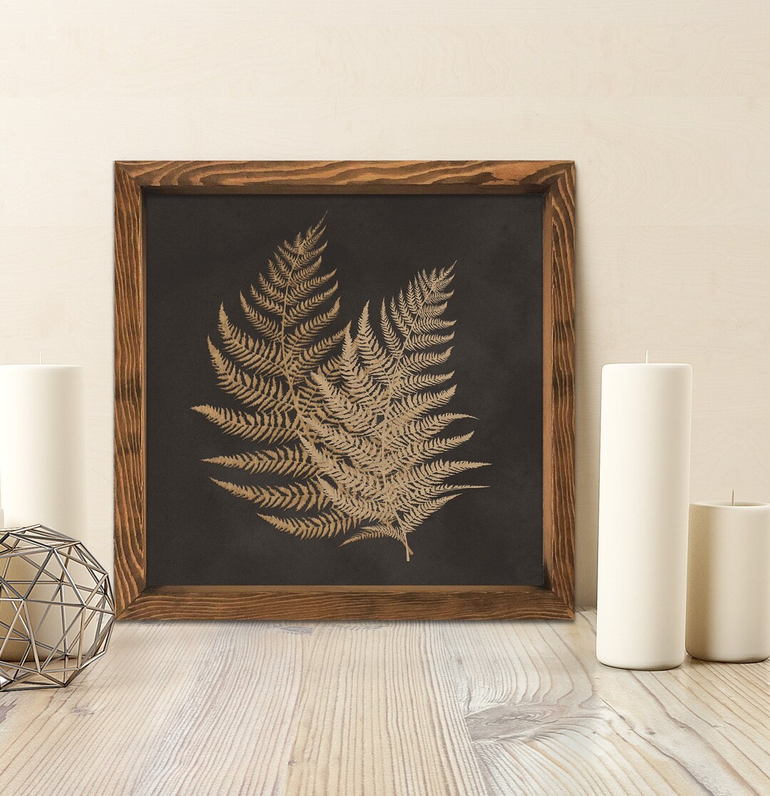 Linen Texture Ferns Box Framed Canvas Print, Ferns Wall Sign, Botanical ...