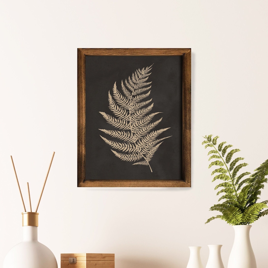Single Linen Fern Wood Framed Canvas Decor, 8x10 Botanical Walnut Sign ...