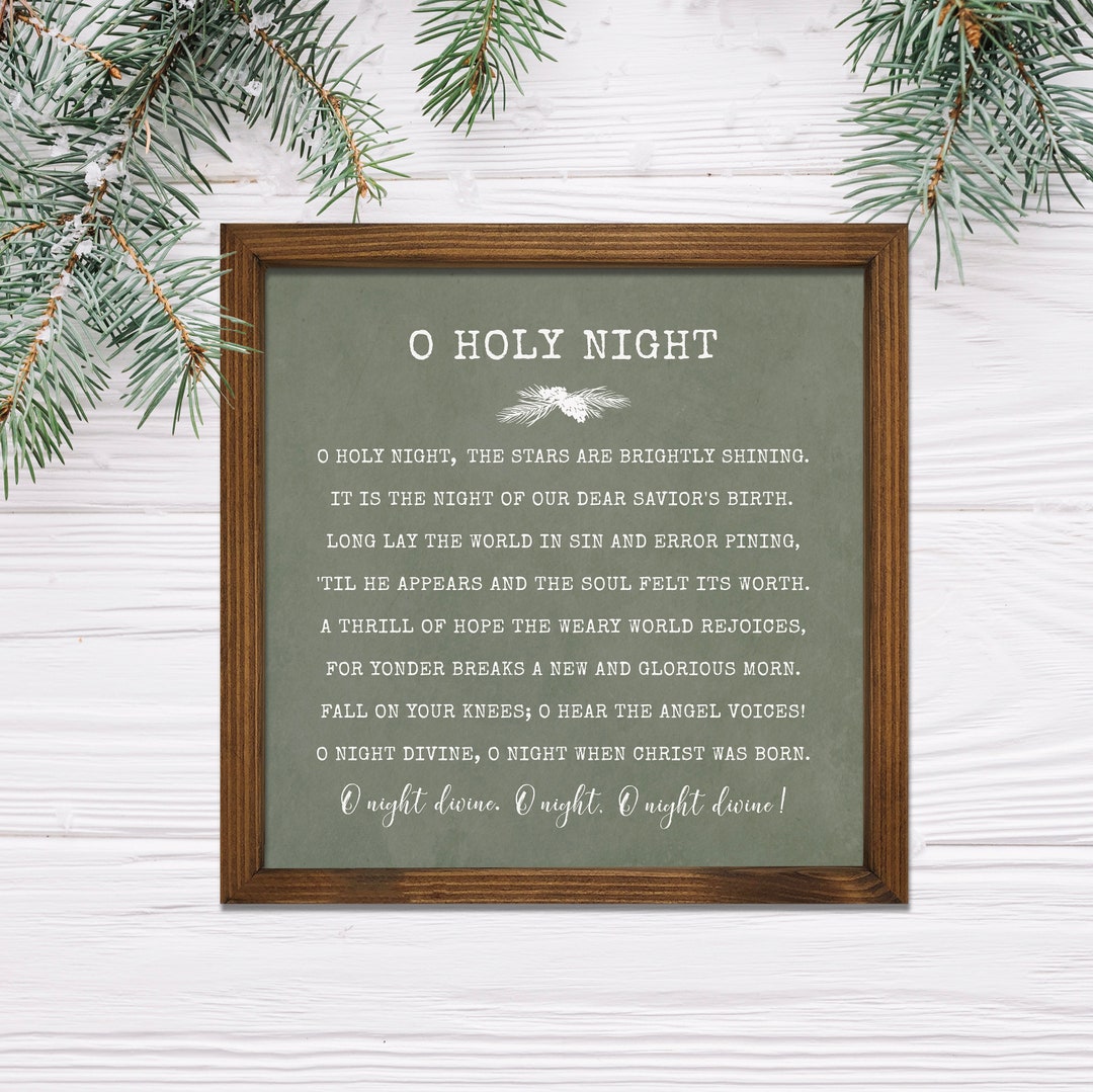 O Holy Night, Walnut Wood Canvas Sign, Christmas Carol Decor, Holiday ...