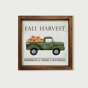 Fall Harvest Truck, Fall Truck and Pumpkins Canvas Sign, Autumn Wood ...