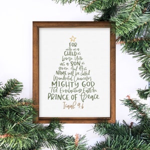 For Unto Us A Child is Born Wood Framed Canvas Sign, Christmas Tree ...