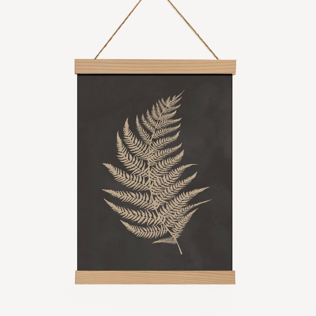 Linen Fern Wood Framed Canvas Print, Botanical Fern Wood Hanger Canvas ...