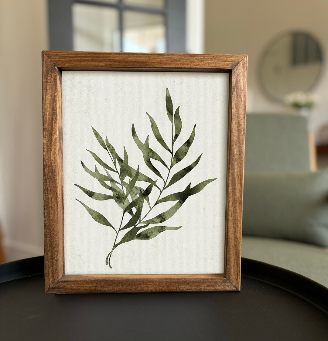 Watercolor Green Leaves Wood Sign, Green Forest Plant, Botanical Wall ...