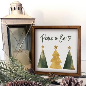 Peace on Earth Christmas Wood Framed Canvas Sign, Modern Abstract ...