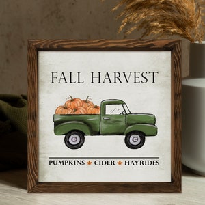 Fall Harvest Truck, Fall Truck and Pumpkins Canvas Sign, Autumn Wood ...