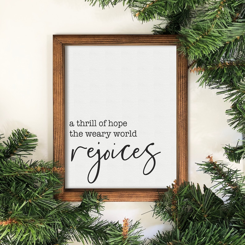 A Thrill of Hope the Weary World Rejoices Wood Sign, Christmas Walnut ...