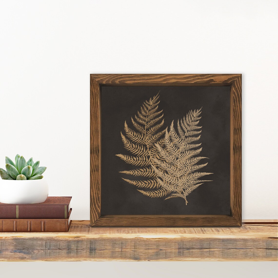 Linen Texture Ferns Box Framed Canvas Print, Ferns Wall Sign, Botanical ...
