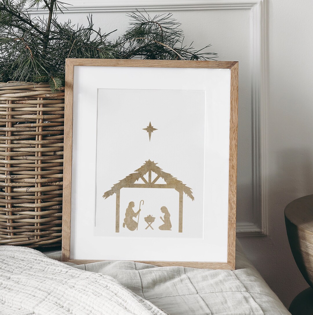 Linen Textured Nativity Scene, Digital Download Print Files, Christmas ...