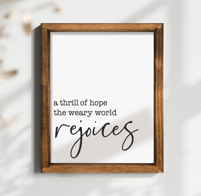 A Thrill of Hope the Weary World Rejoices Wood Sign, Christmas Walnut ...