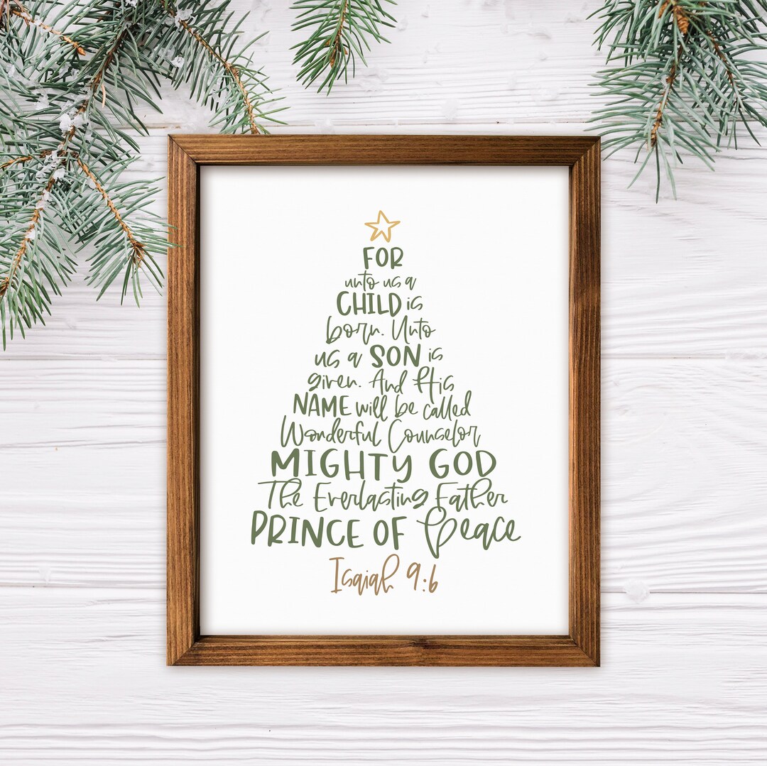 For Unto Us A Child is Born Wood Framed Canvas Sign, Christmas Tree ...