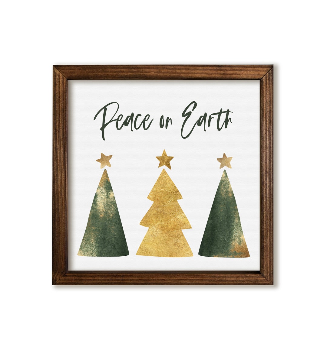 Peace on Earth Christmas Wood Framed Canvas Sign, Modern Abstract ...