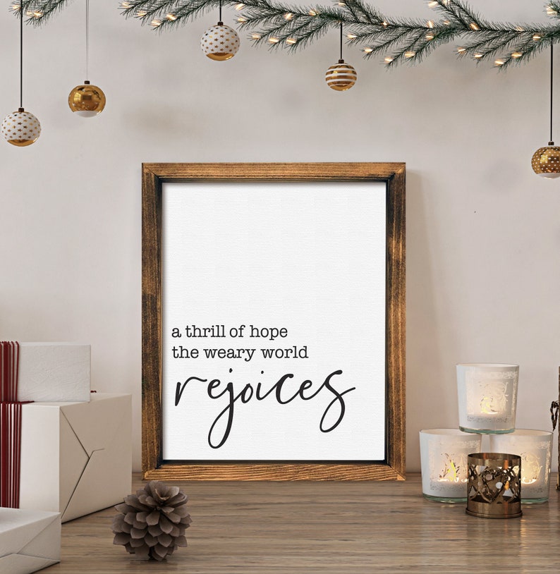 A Thrill of Hope the Weary World Rejoices Wood Sign, Christmas Walnut ...