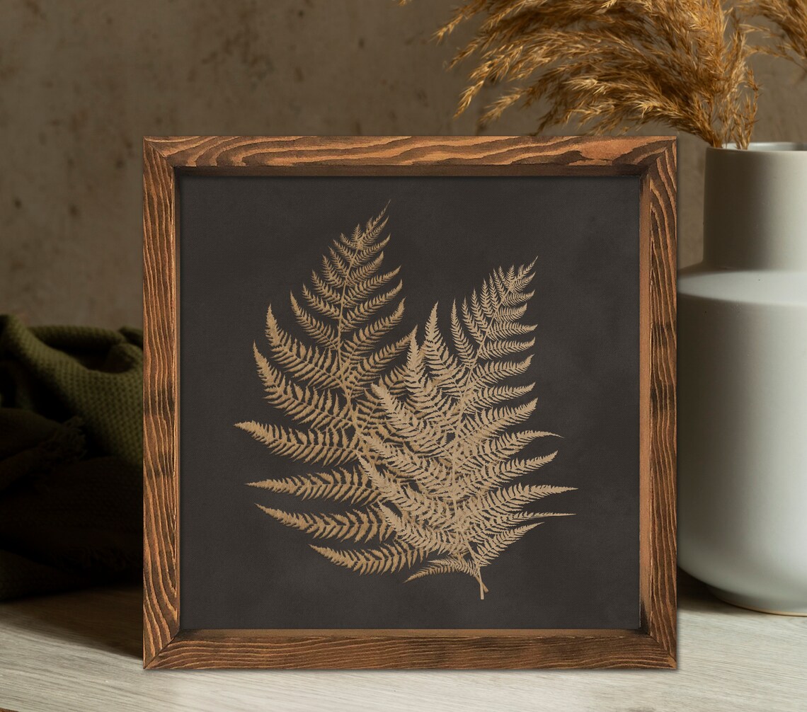 Linen Texture Ferns Box Framed Canvas Print, Ferns Wall Sign, Botanical ...
