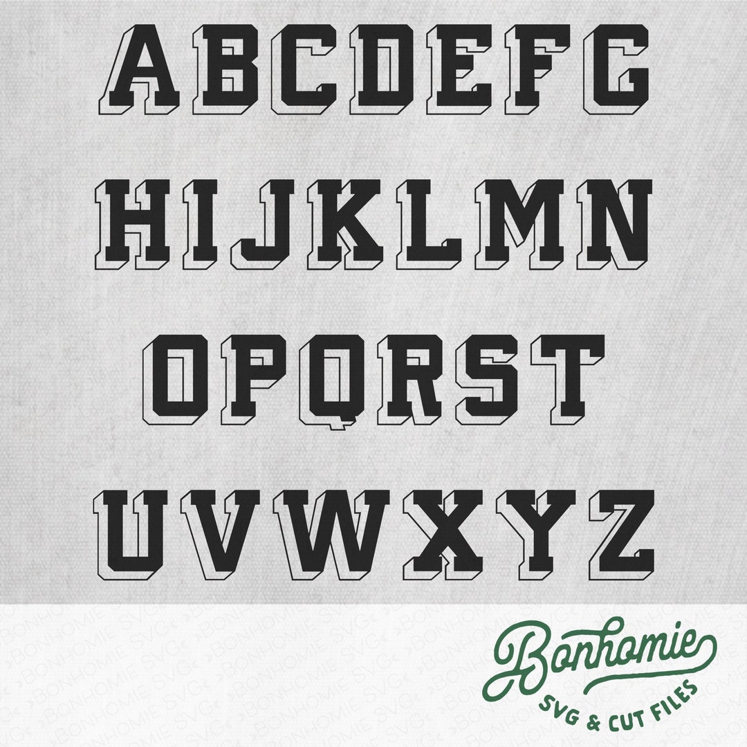 Varsity Drop Shadow Outline Font | SVG | PNG | EPS | Dxf | Vintage ...
