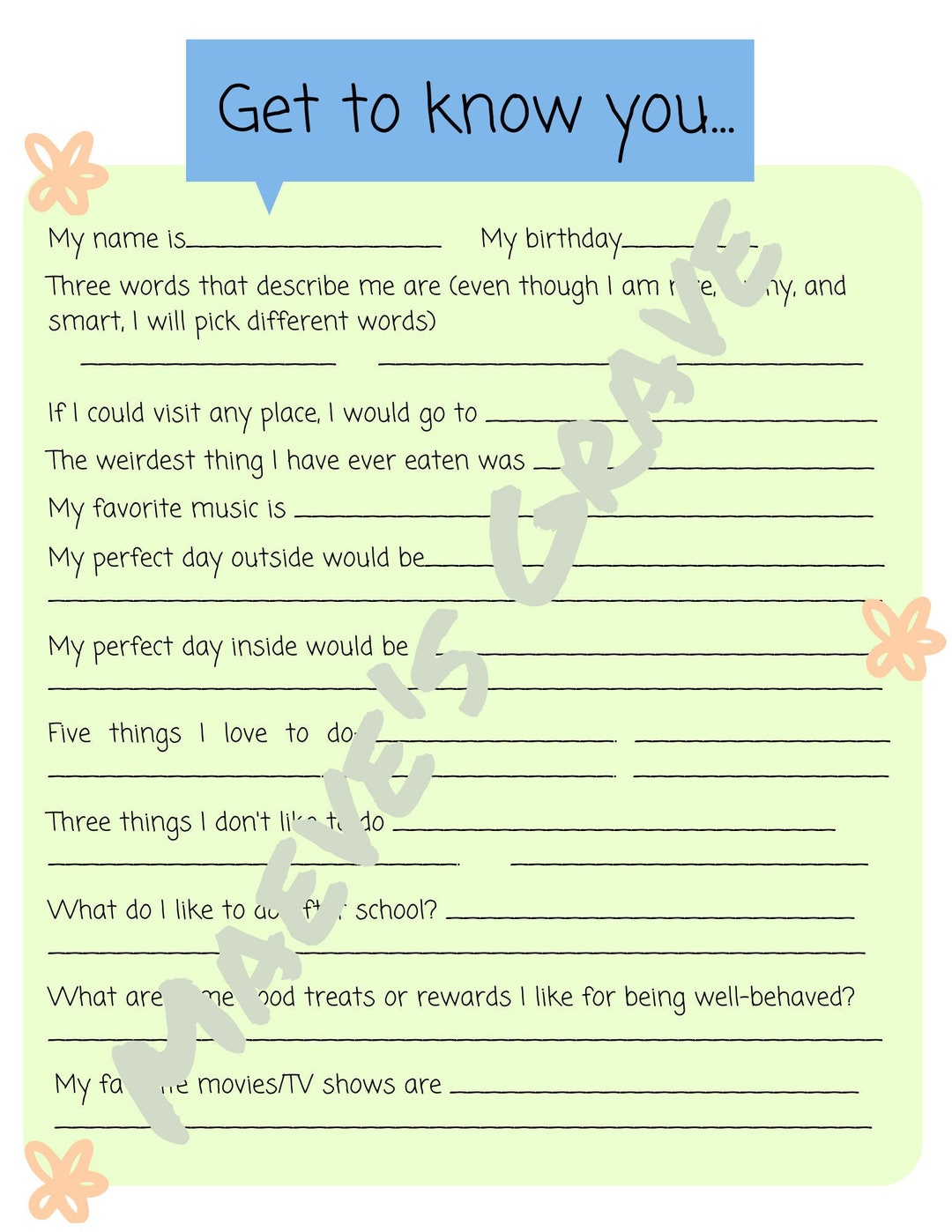 Student Survey Back to School Get to Know You - Etsy