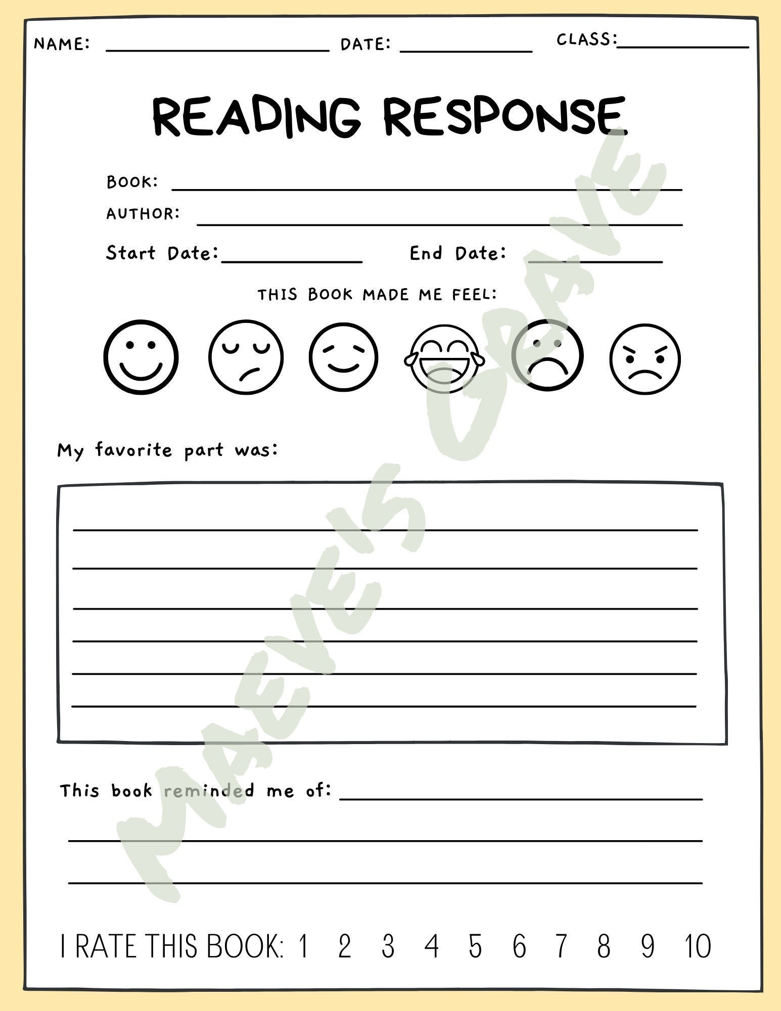 3rd Grade Reading Response Worksheet