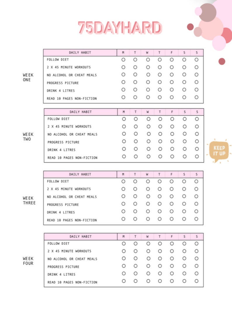 75 Day Hard Challenge Printable