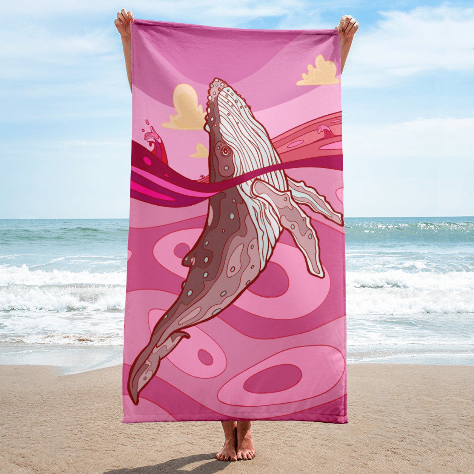Pink Humpback Whale Towel, Pink Beach Towel, Oversized Beach Towel ...