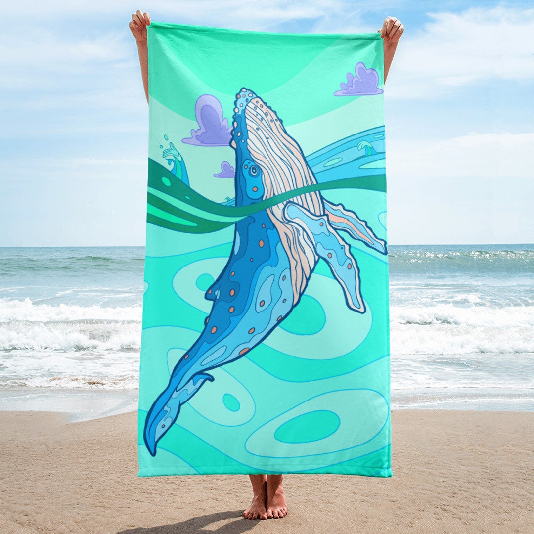 Green Humpback Whale Towel, Pink Beach Towel, Oversized Beach Towel ...