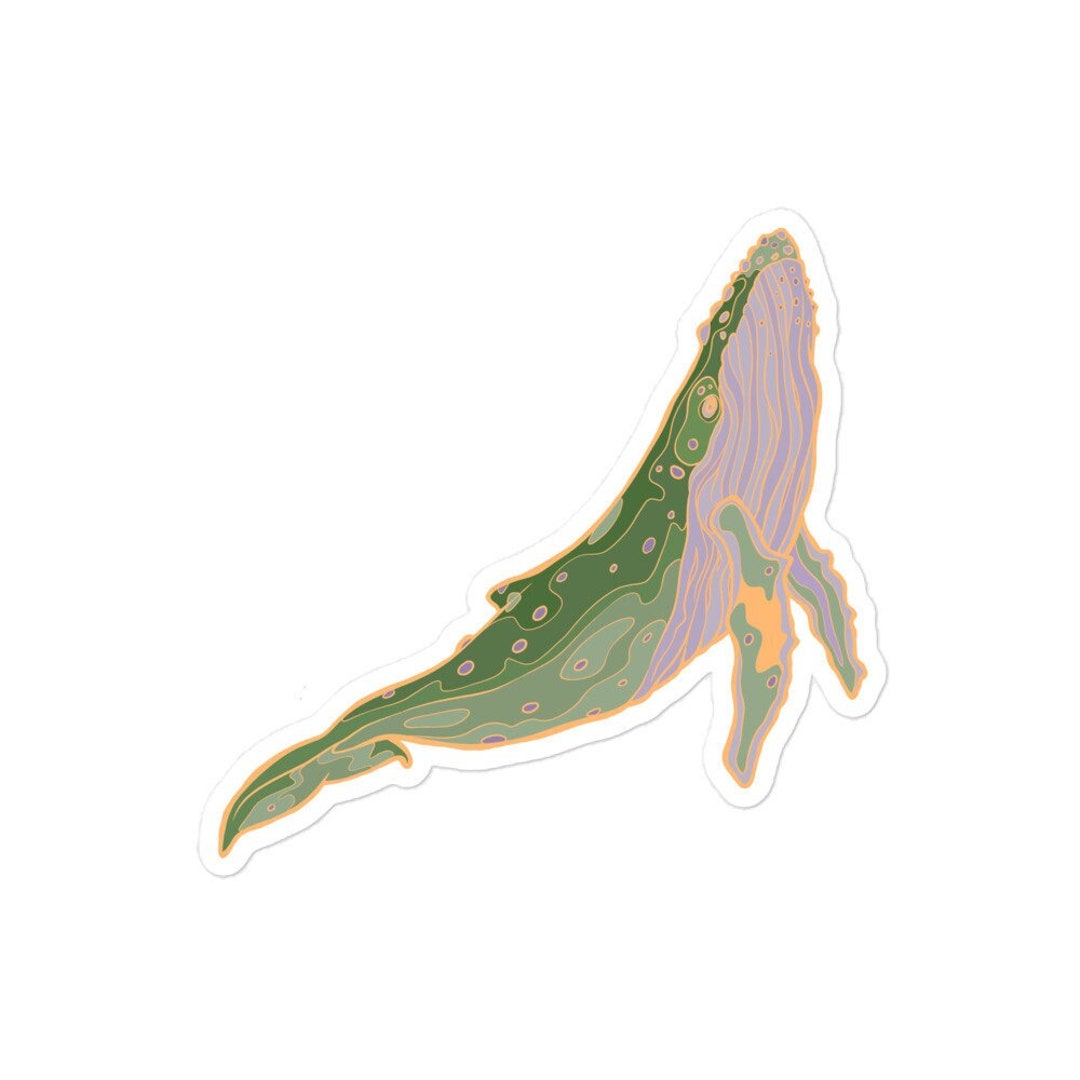 Green Humpback Sticker, Humpback Whale Stickers, Beachy Sticker, Marine ...