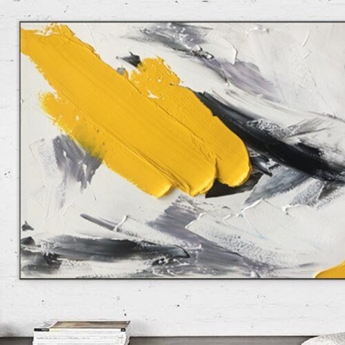 Large Original Yellow Abstract Painting Modern Minimalist Wall - Etsy