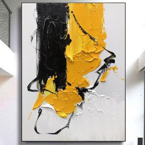 Large Minimalist Abstract Painting Yellow Abstract Canvas Art - Etsy