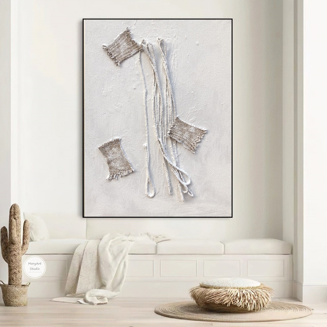 Large White Abstract Painting 3D White Minimalist Art White Abstract ...