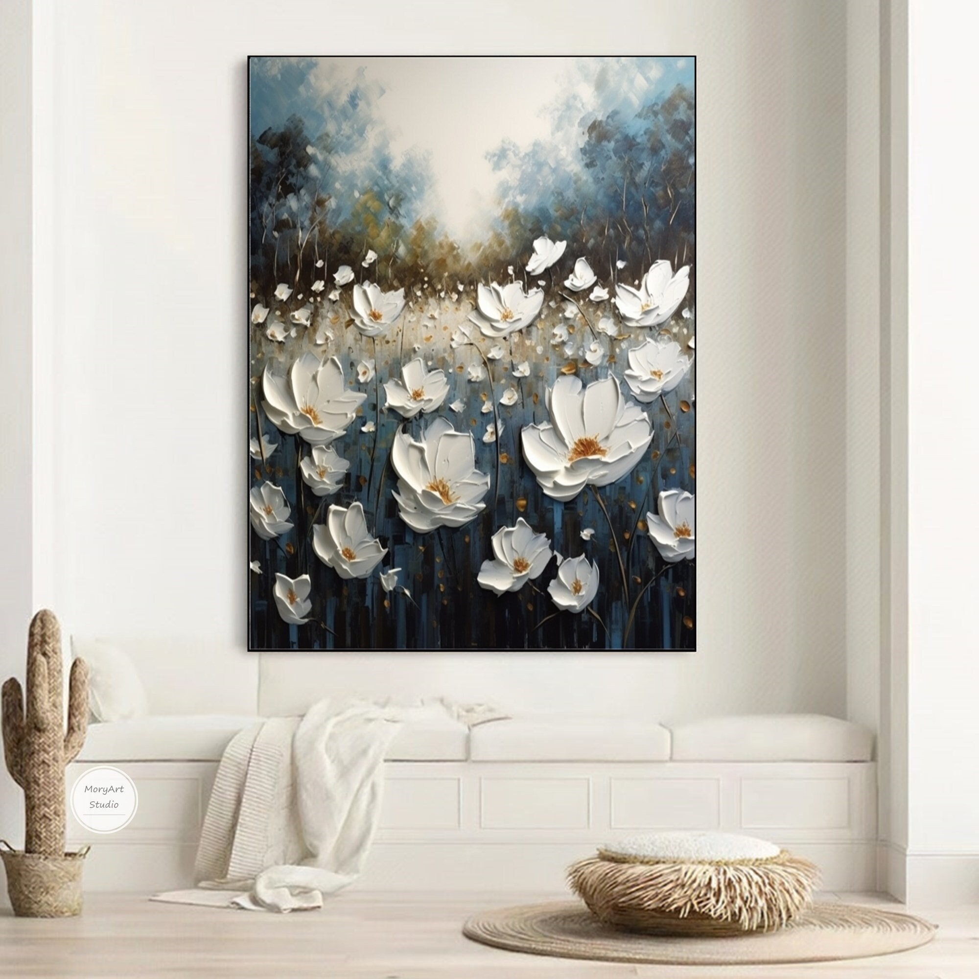 Large White Flower Texture Wall Art Original 3D White Floral Canvas ...