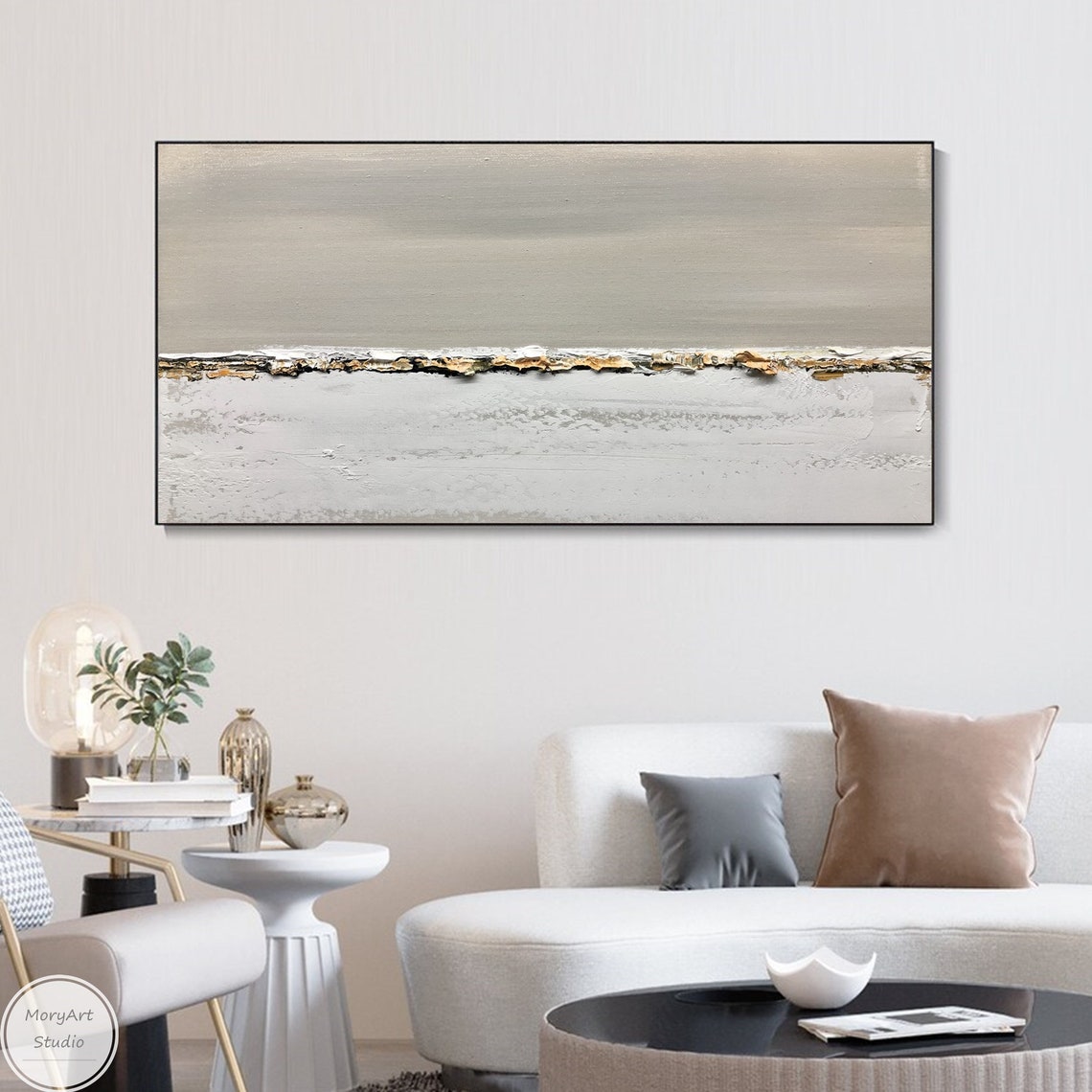 Beige Wabi Sabi Painting Modern White Nordic Minimalist Wall Art Boho ...