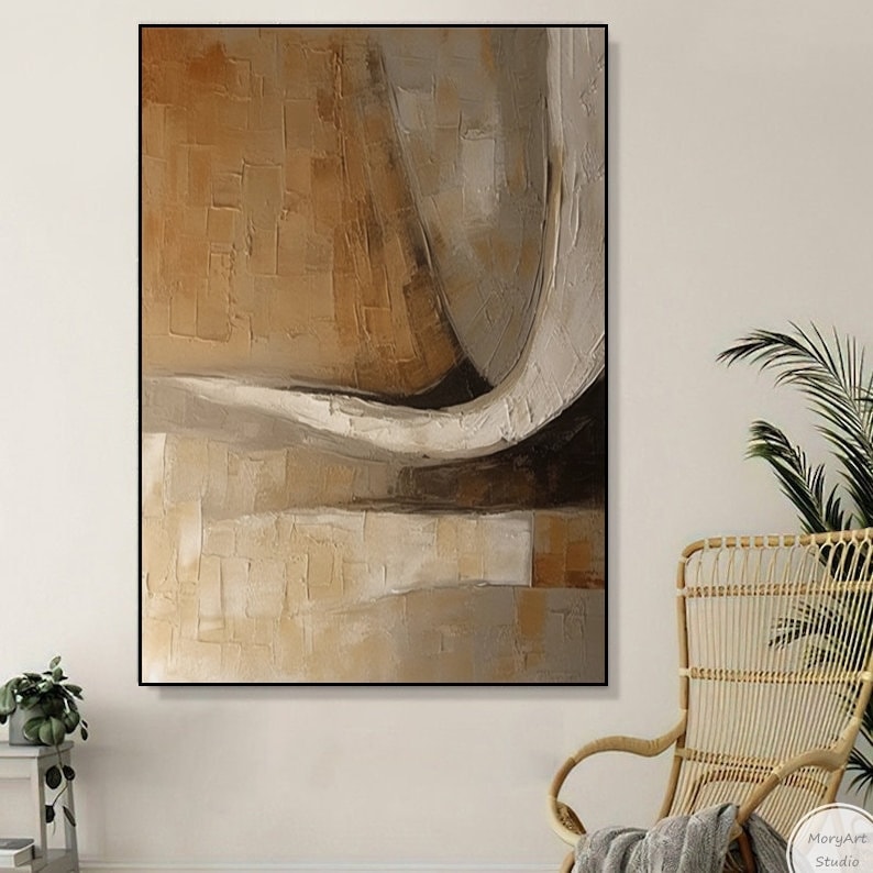 Large 3D Earth Tone Abstract Painting Modern Minimalist Brown Abstract ...