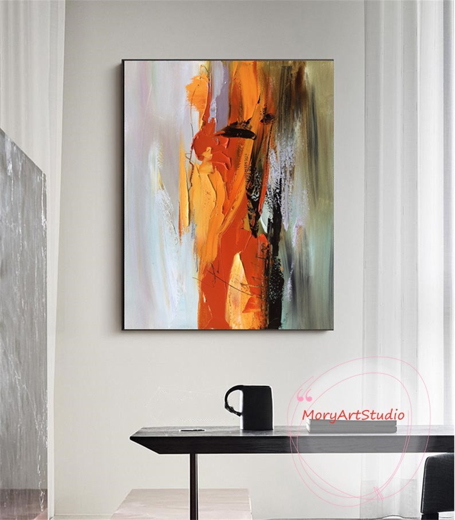 Original Abstract Orange Painting 3D Texture Art Palette - Etsy