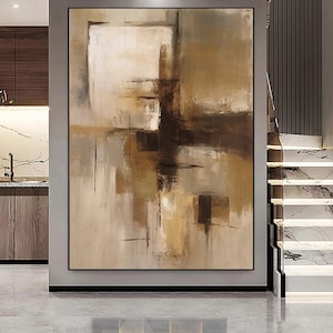 Large Brown Abstract Painting Original Oil Handmade Painting Beige ...