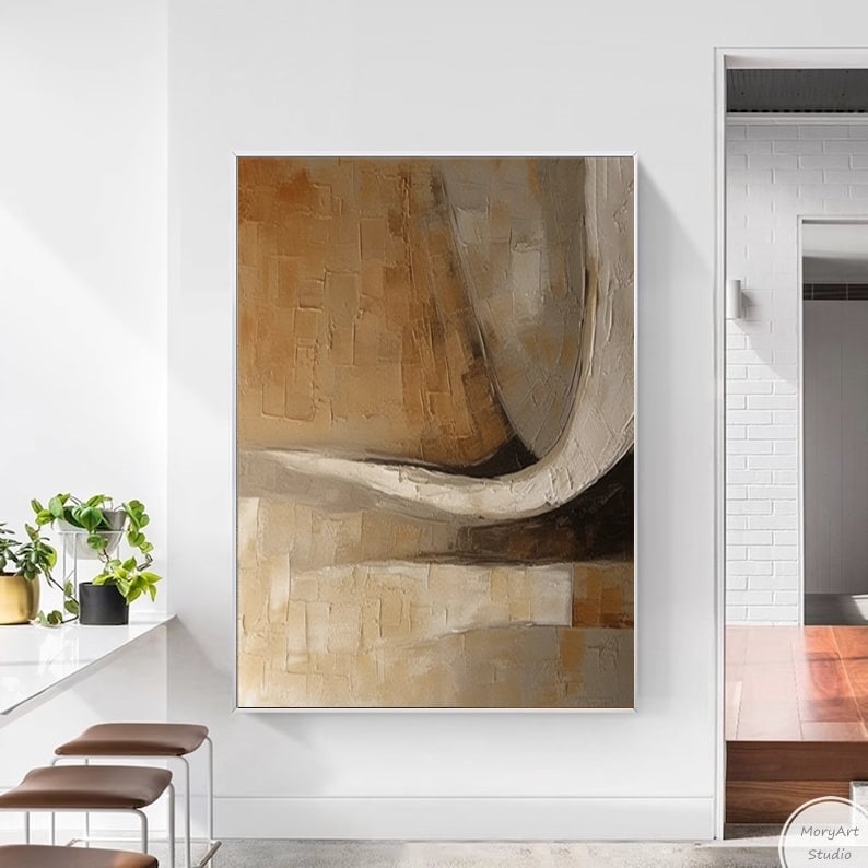 Large 3D Earth Tone Abstract Painting Modern Minimalist Brown Abstract ...