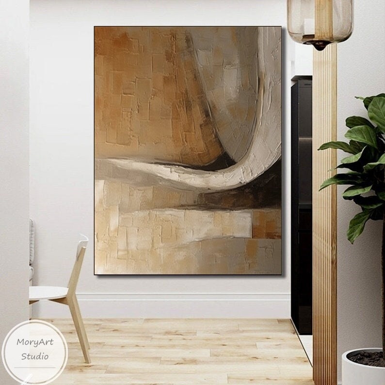 Large 3D Earth Tone Abstract Painting Modern Minimalist Brown Abstract Wall Art Living Room Wabi ...