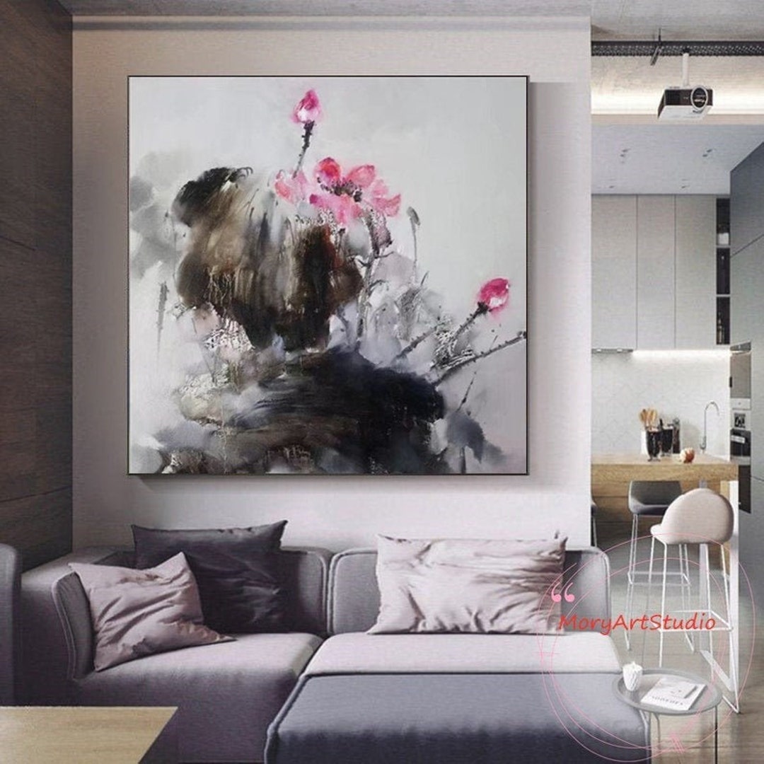 Extra Large Blossoms Pink Lotus Painting Original Chinese Ink Lotus ...