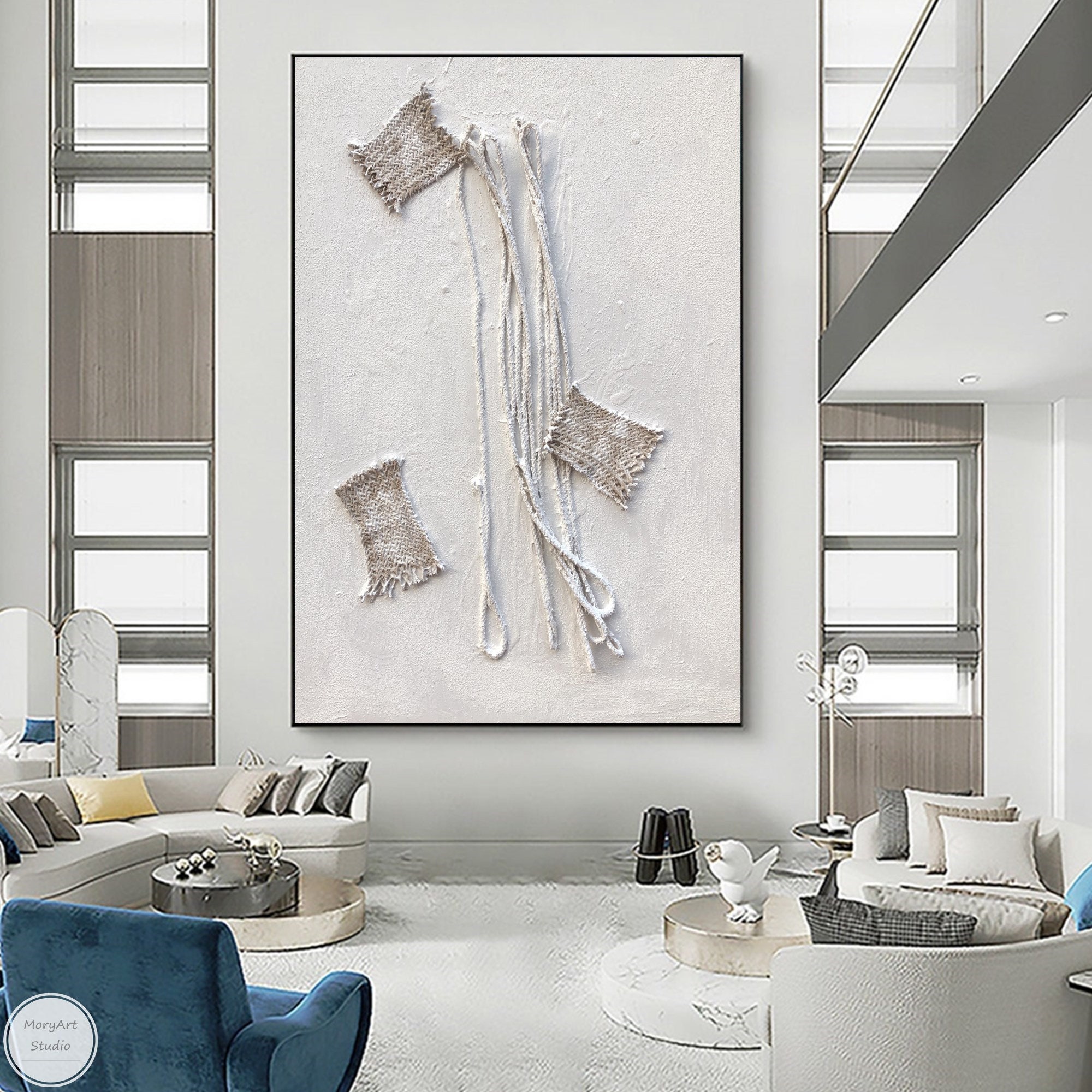 Large White Abstract Painting 3D White Minimalist Art White - Etsy